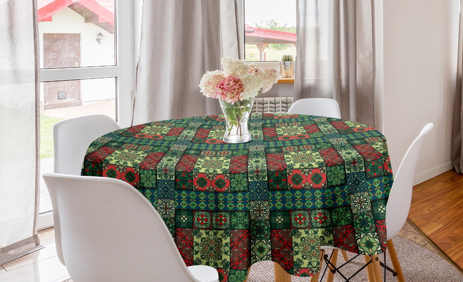 Ethnic Round Tablecloth, Portuguese Azulejo Ceramic Tiles Talavera ...