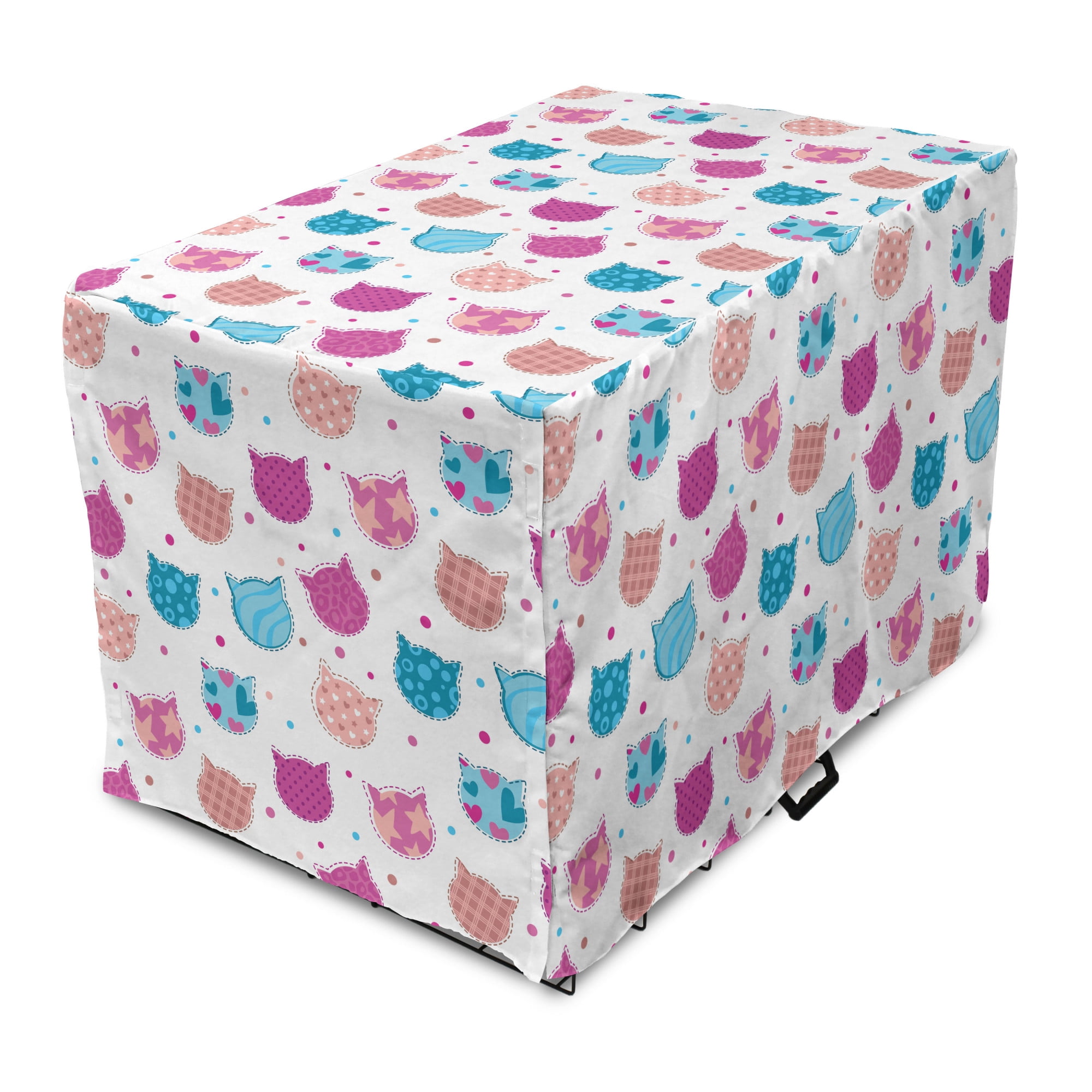 Feminine Dog Crate Cover, Cat Heads Silhouettes with Stars Dots and ...