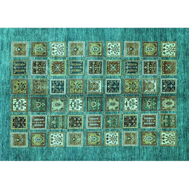 Ahgly Company Machine Washable Indoor Rectangle Abstract Turquoise Blue ...