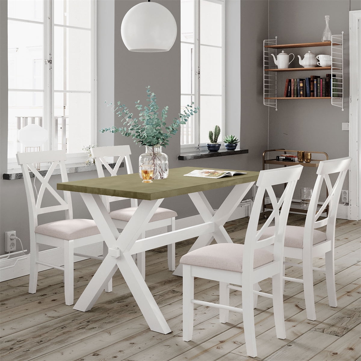5 Pieces Dining Table Set, Farmhouse Rustic Kitchen Dining Table Set ...