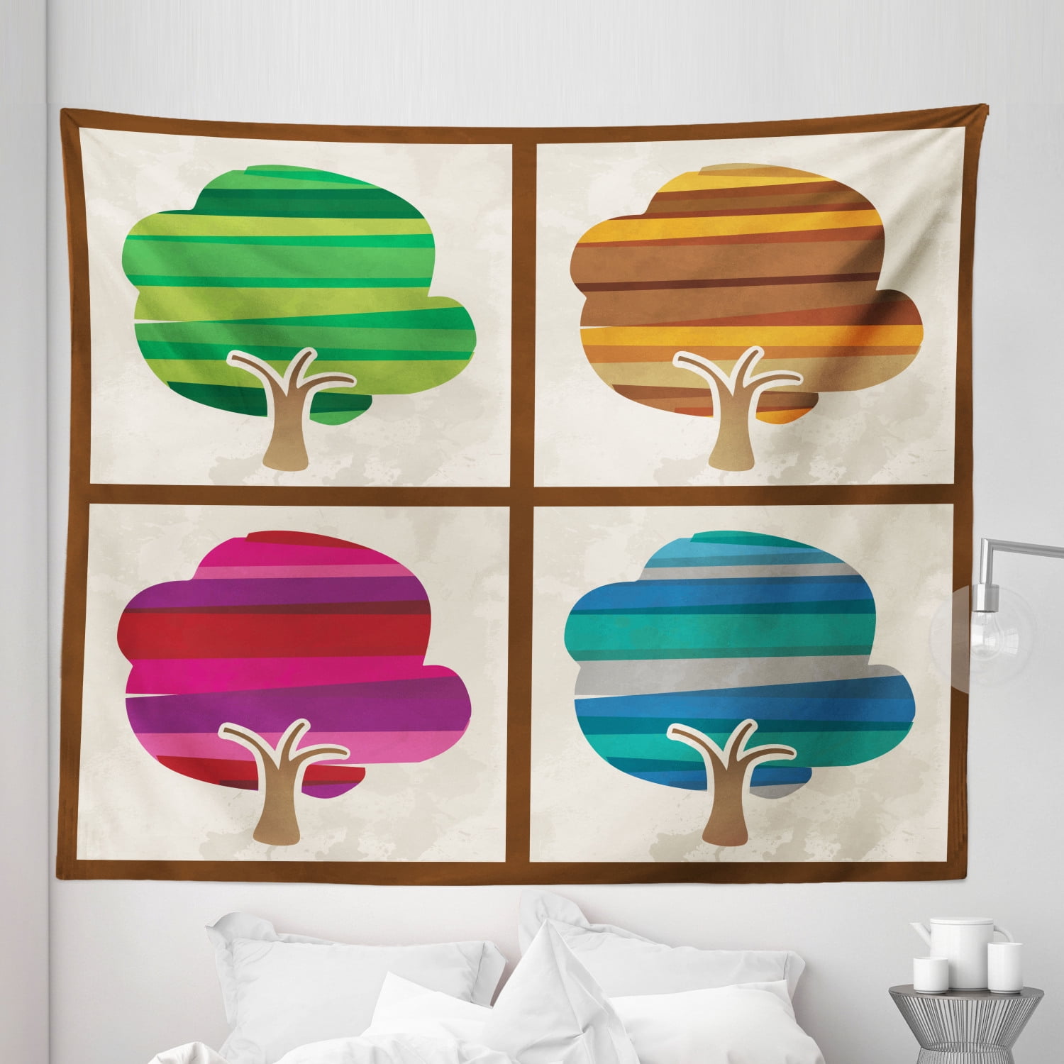 Tree Tapestry, Striped Tree Silhouettes in Spring Fall Winter Summer ...