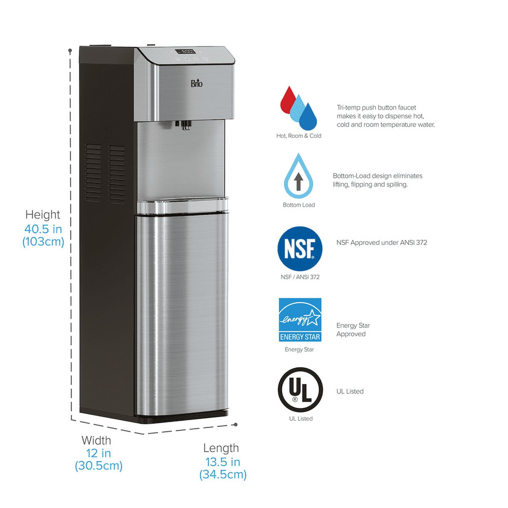 Brio 700 Series Bottom Load Hot, Cold and Room Water Cooler - Self ...