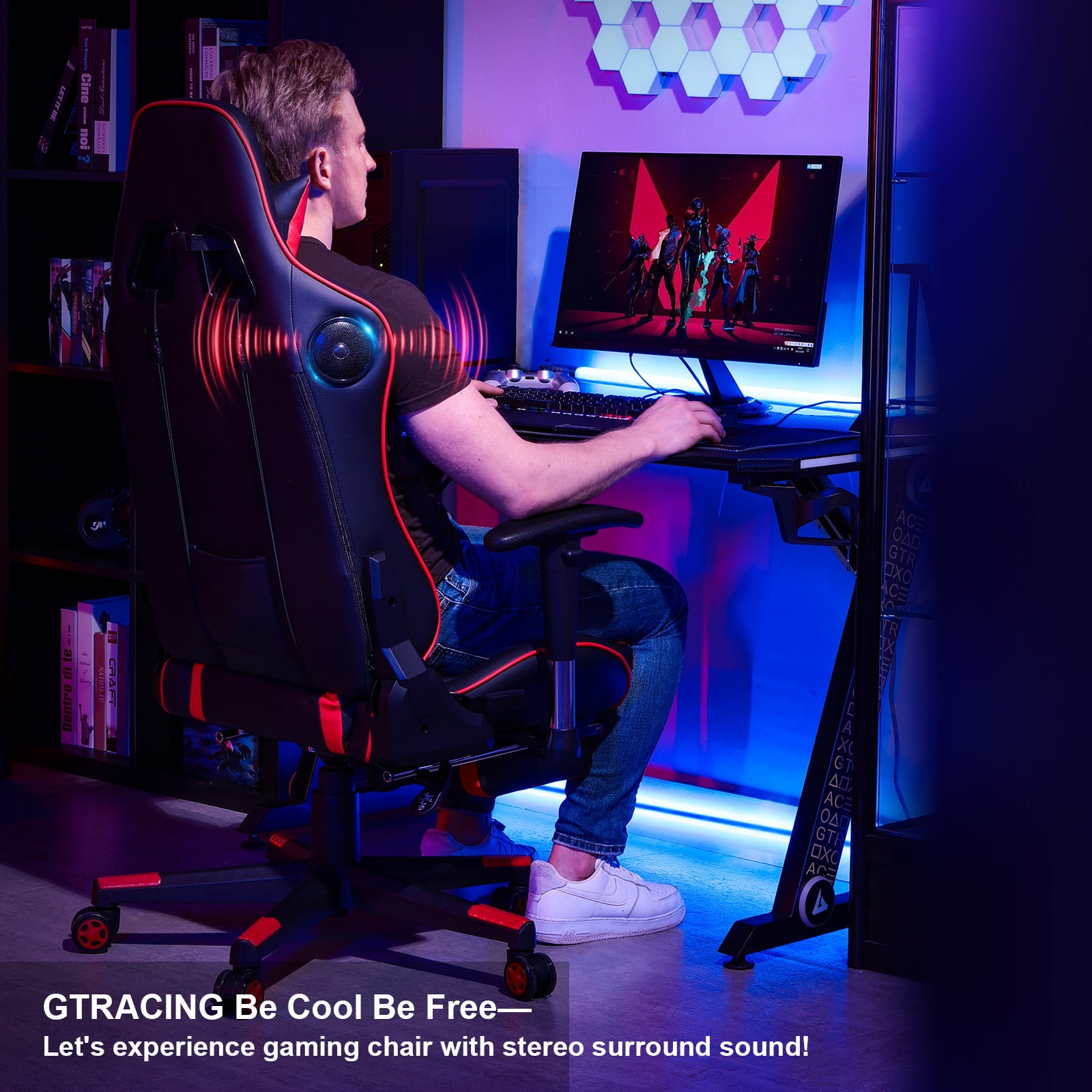 Buy GTPLAYER Gaming Chair with Bluetooth Speakers Music Office Chair with Footrest PU Leather ...