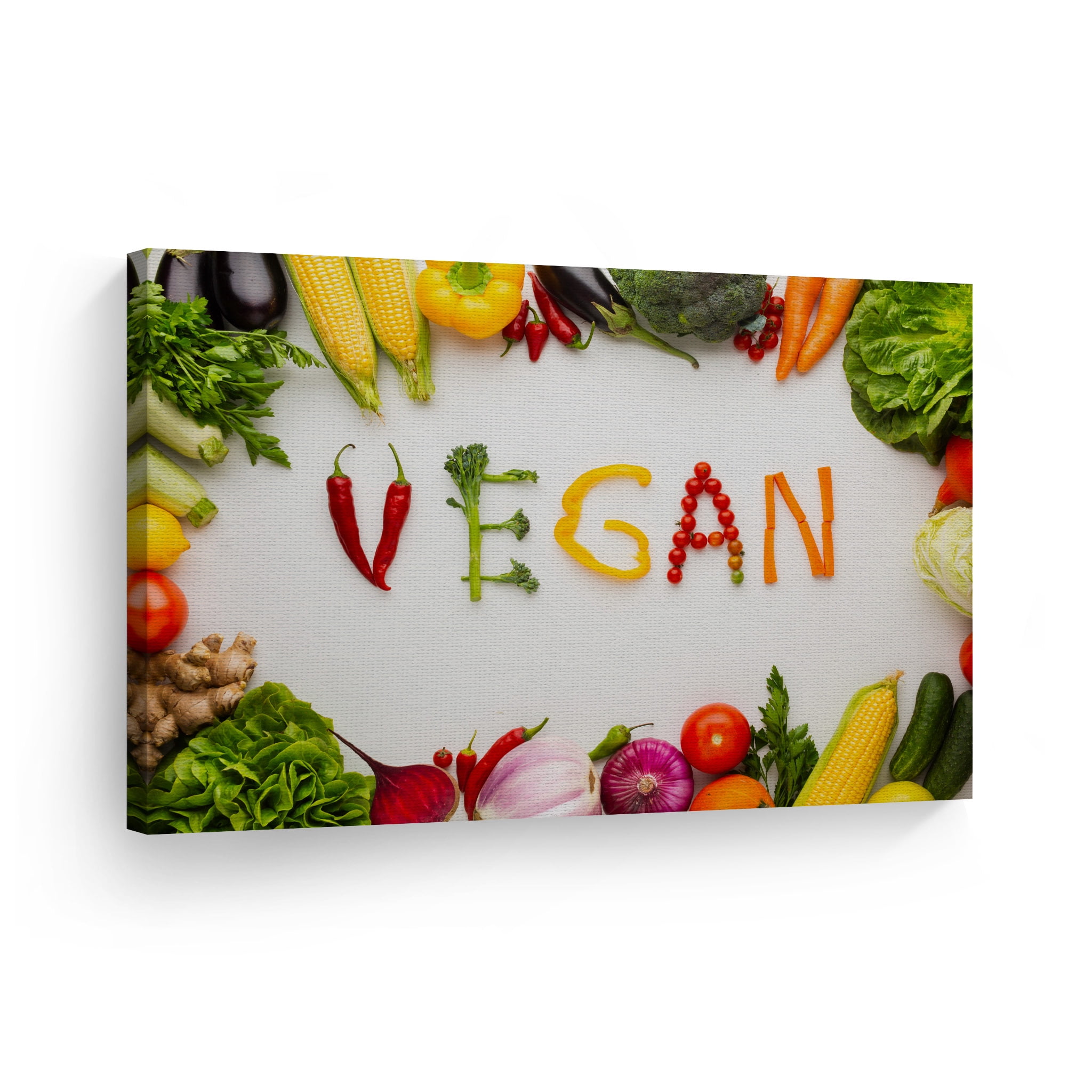 Smile Art Design Colorful Vegetables Vegan Lettering Kitchen Canvas ...