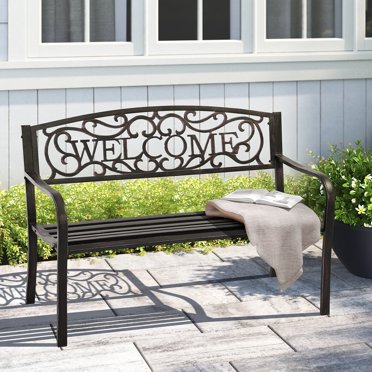 "Alpha Joy Large 50"" Heavy Duty Outdoor Steel Patio Garden Bench for ...