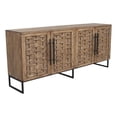 Osin Sideboard Buffet Cabinet, 4 Door, 83 Inch Antique Brown Pine Wood ...