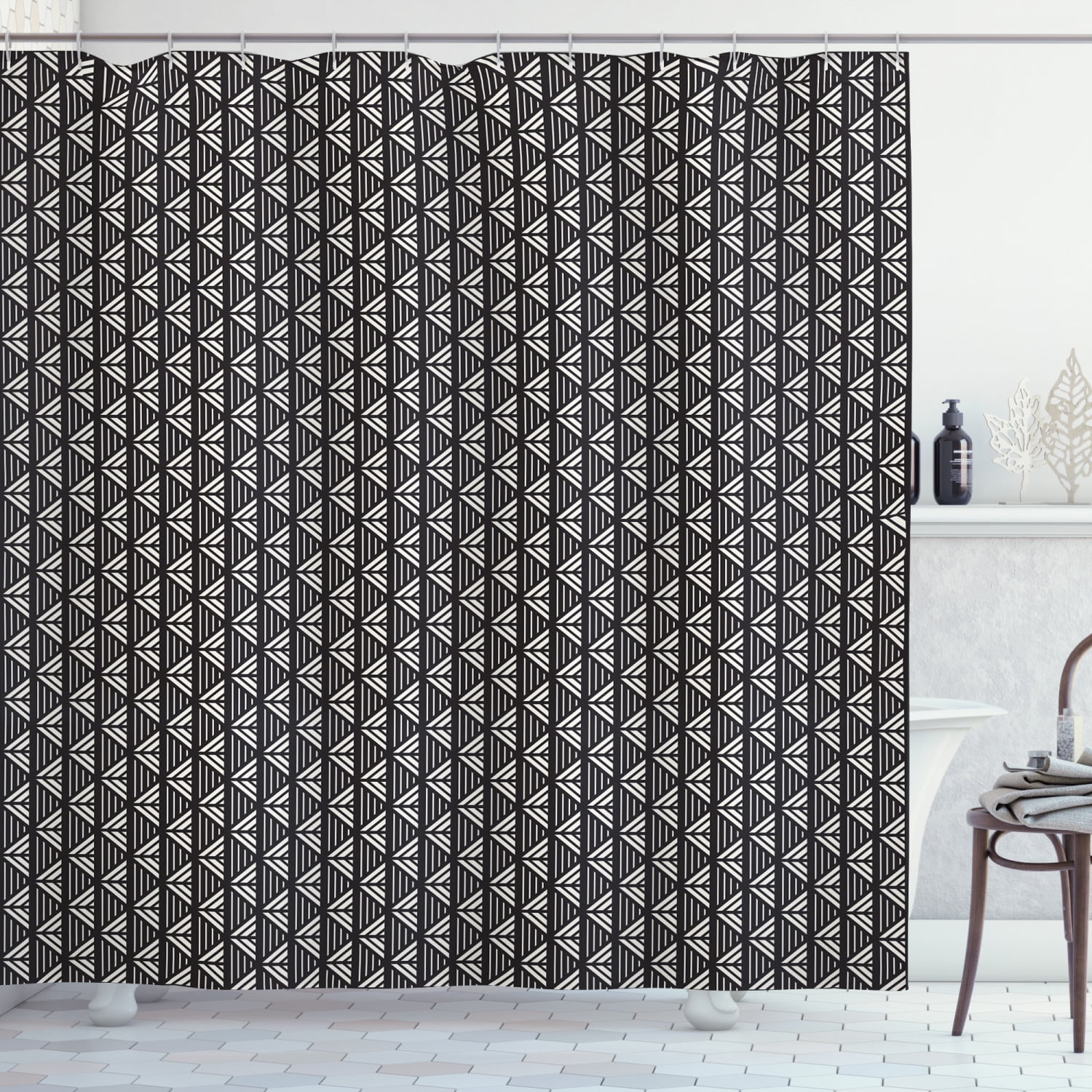 Lattice Shower Curtain Vertical Borders With Short Lines And Triangle