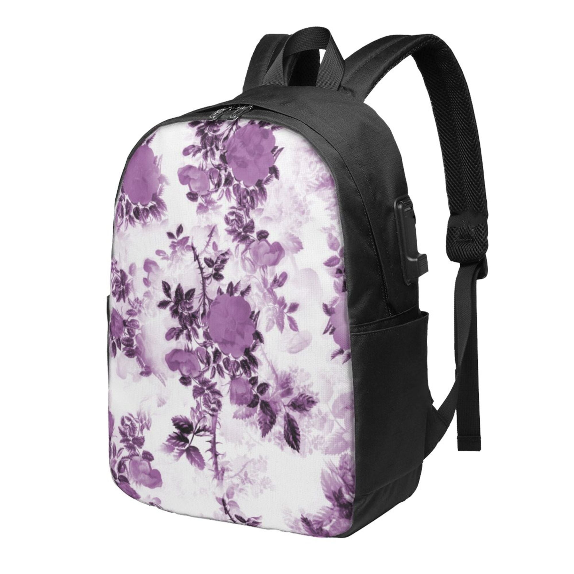 YFYANG 17" Laptop Backpack, Vintage Purple Floral Pattern Fashion ...