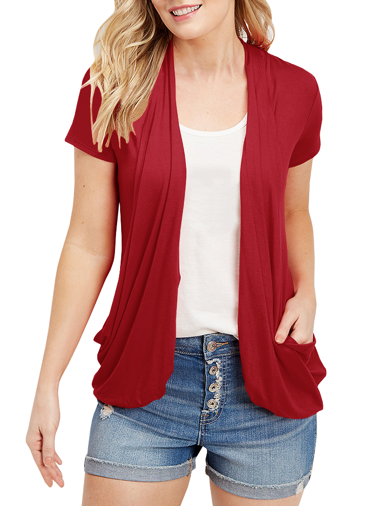 Langwyqu Open Front Drape Sweater Tops Short Sleeve Knit Light Cardigan ...