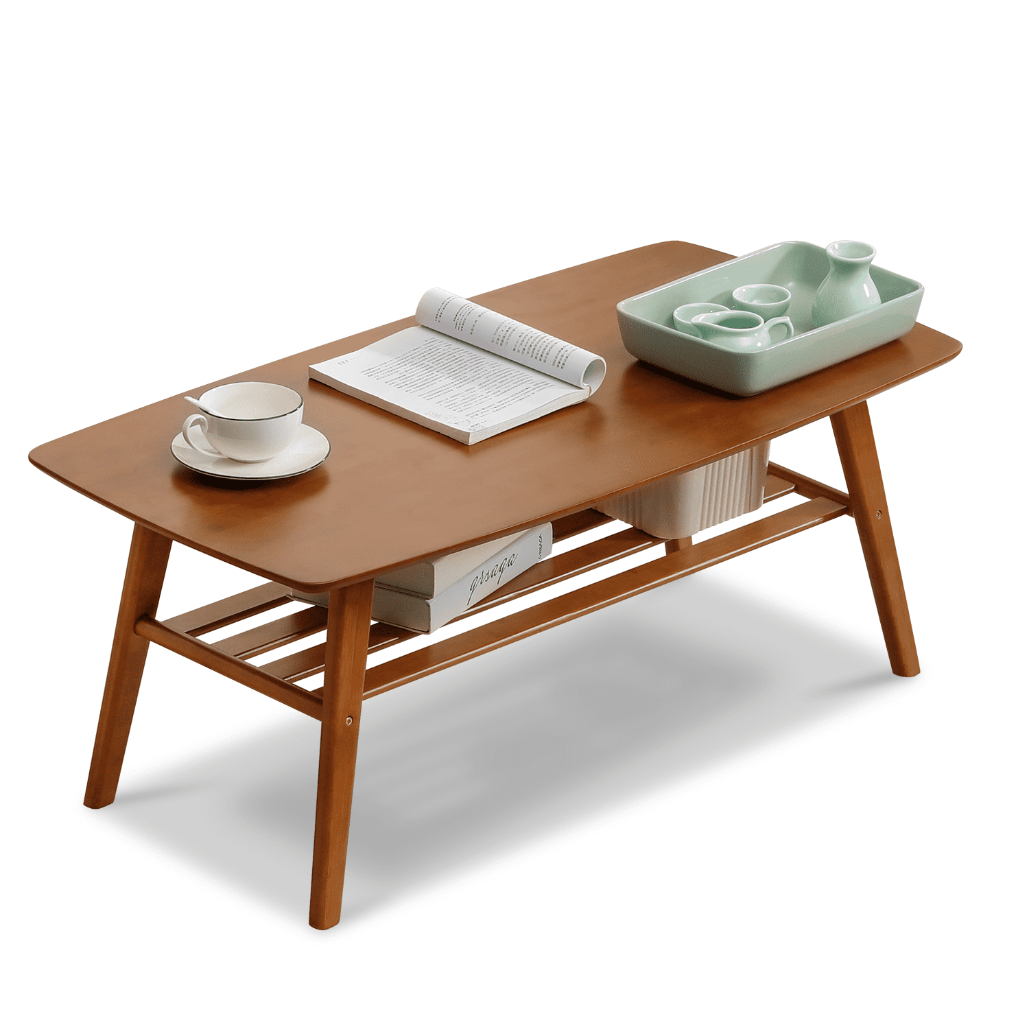 MoNiBloom Bamboo Modern Coffee Cocktail Table, Rectangular with Storage ...