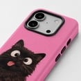 Black Cat Tough Phone Case, Minimal Goofy Kitty Pink Animal Cover for ...
