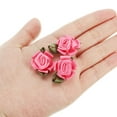 Uxcell Mini Satin Ribbon Roses Small Rosettes Fabric Flowers with Green ...