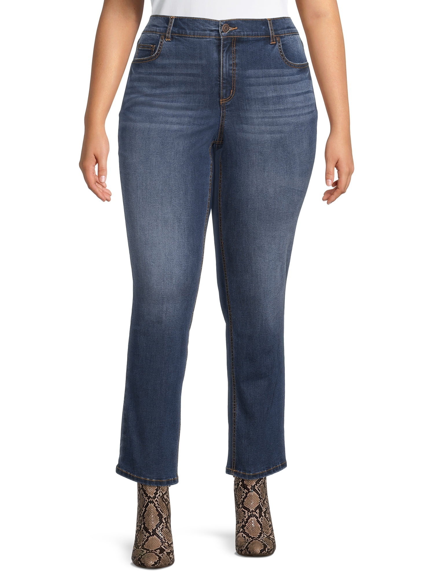 Terra & Sky Women's Plus Size Straight Mid-Rise Jeans, 30.25” inseam ...