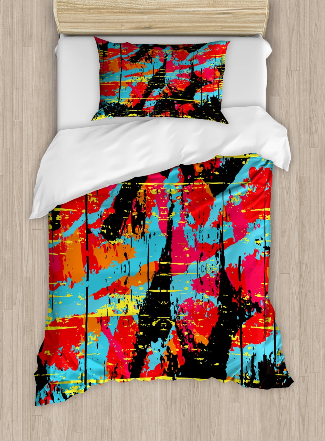 Urban Graffiti Twin Size Duvet Cover Set, Sketchy Graffiti Design with ...