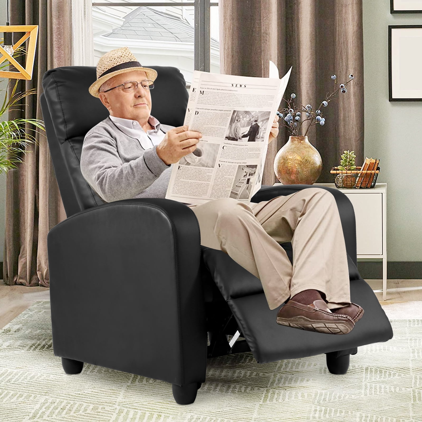 Recliner Chair Ergonomic PU Leather Reclining Chairs Adjustable Single ...