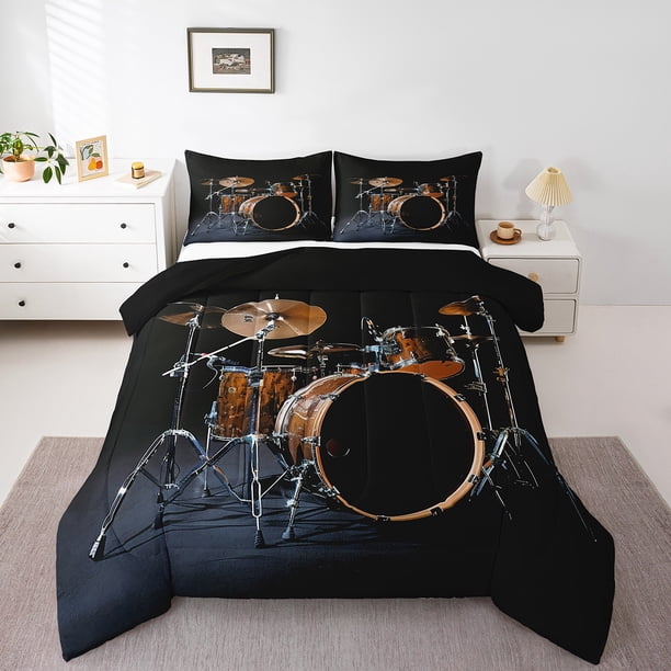 YST 3D Drum Comforter Set Full Size, Musical Instrument Bedding ...