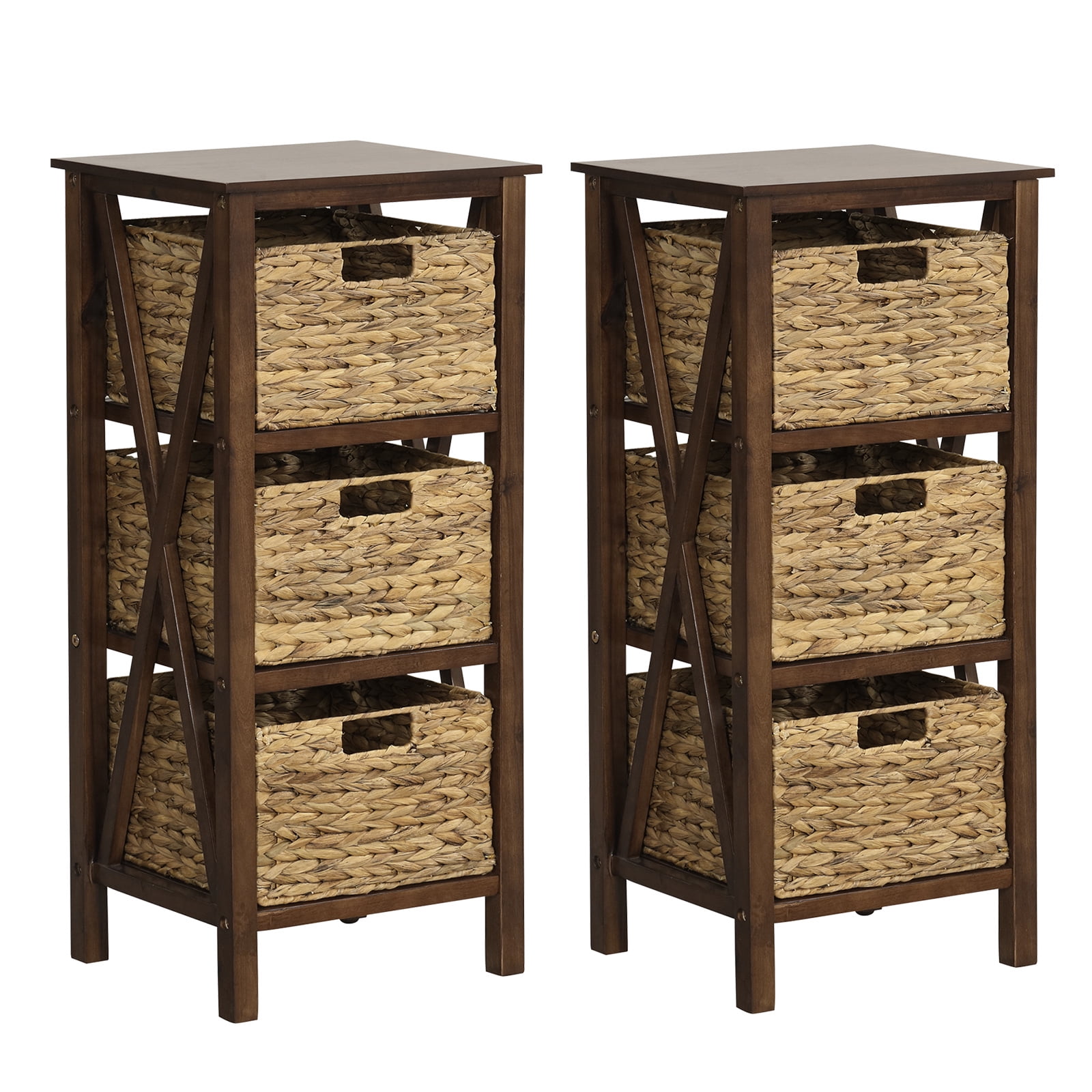Click here for Costway 2 Pcs 3-Tier Nightstand With 3 Seagrass Ba... prices