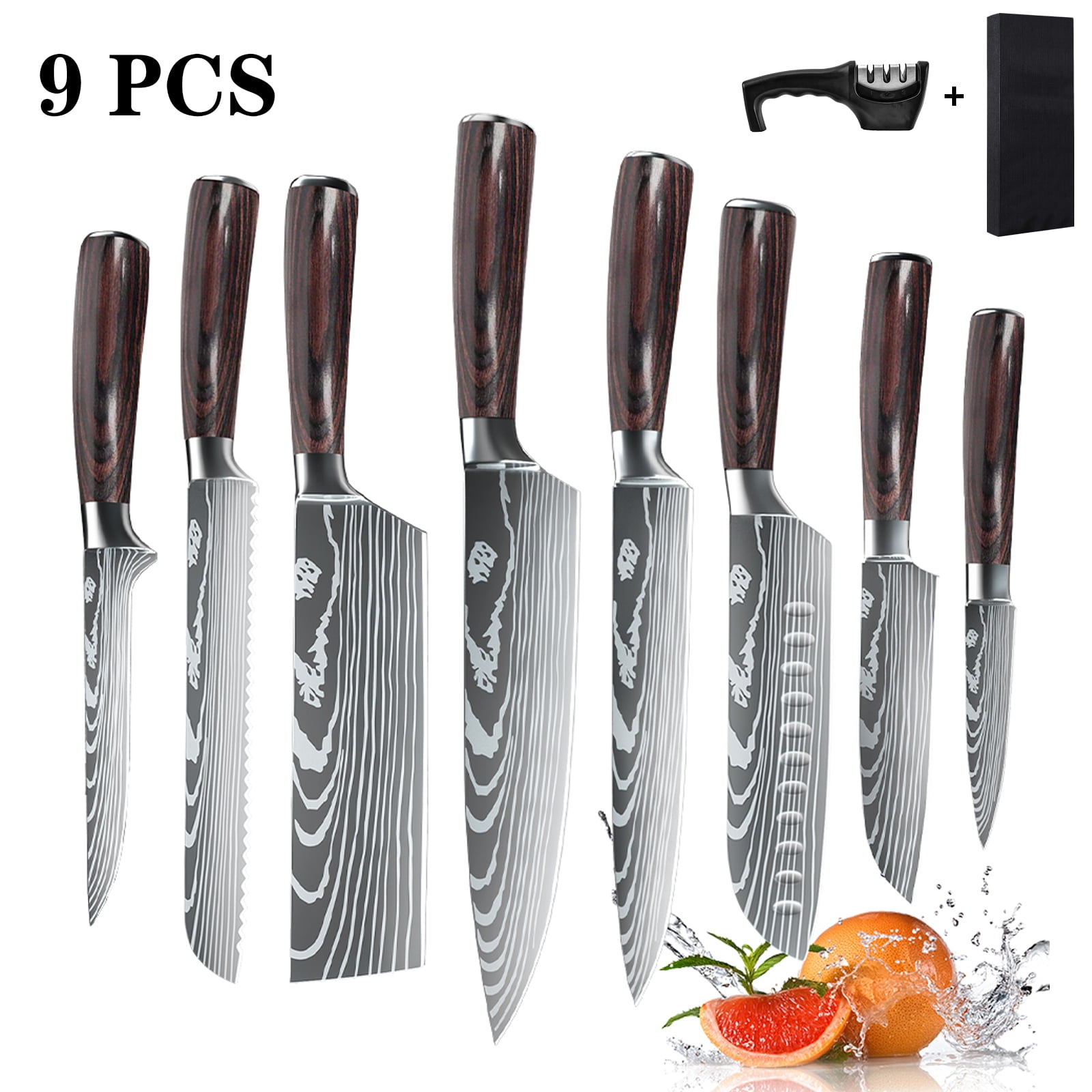 DFITO 9-Piece Kitchen Knife Set, Stainless Steel Professional Cutlery ...