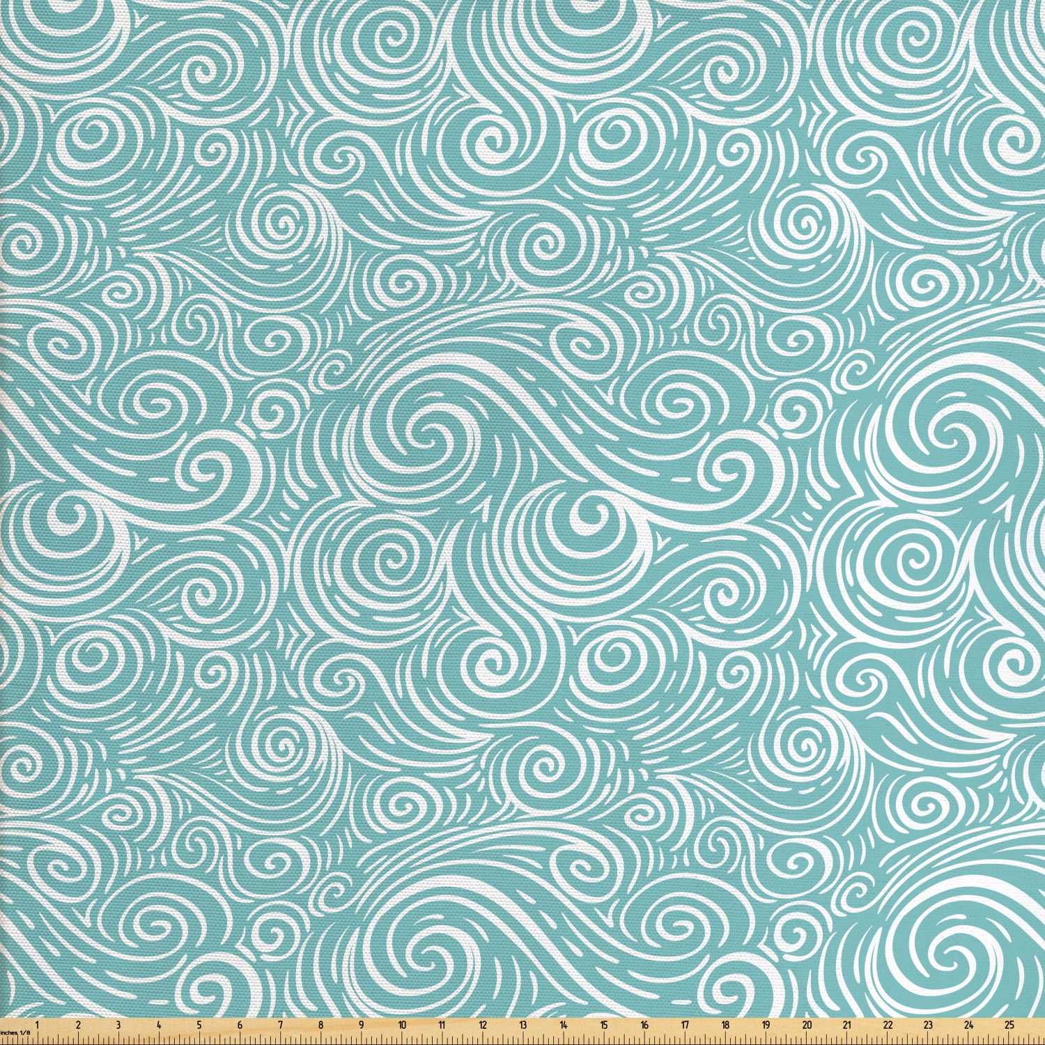 Abstract Fabric by the Yard, Ocean Waves Inspired Ink Brush Style Curls ...