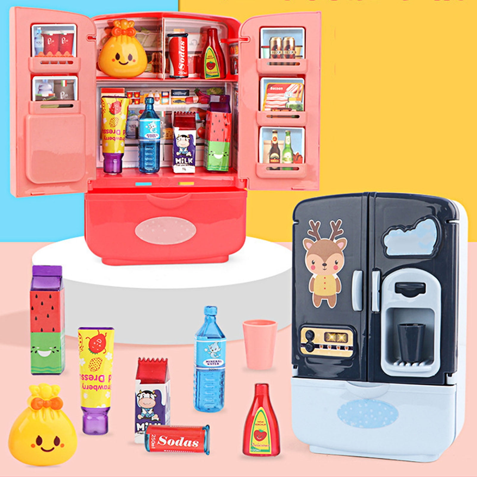 SPRING PARK Simulation Miniature Double Door Refrigerator Kids Pretend ...