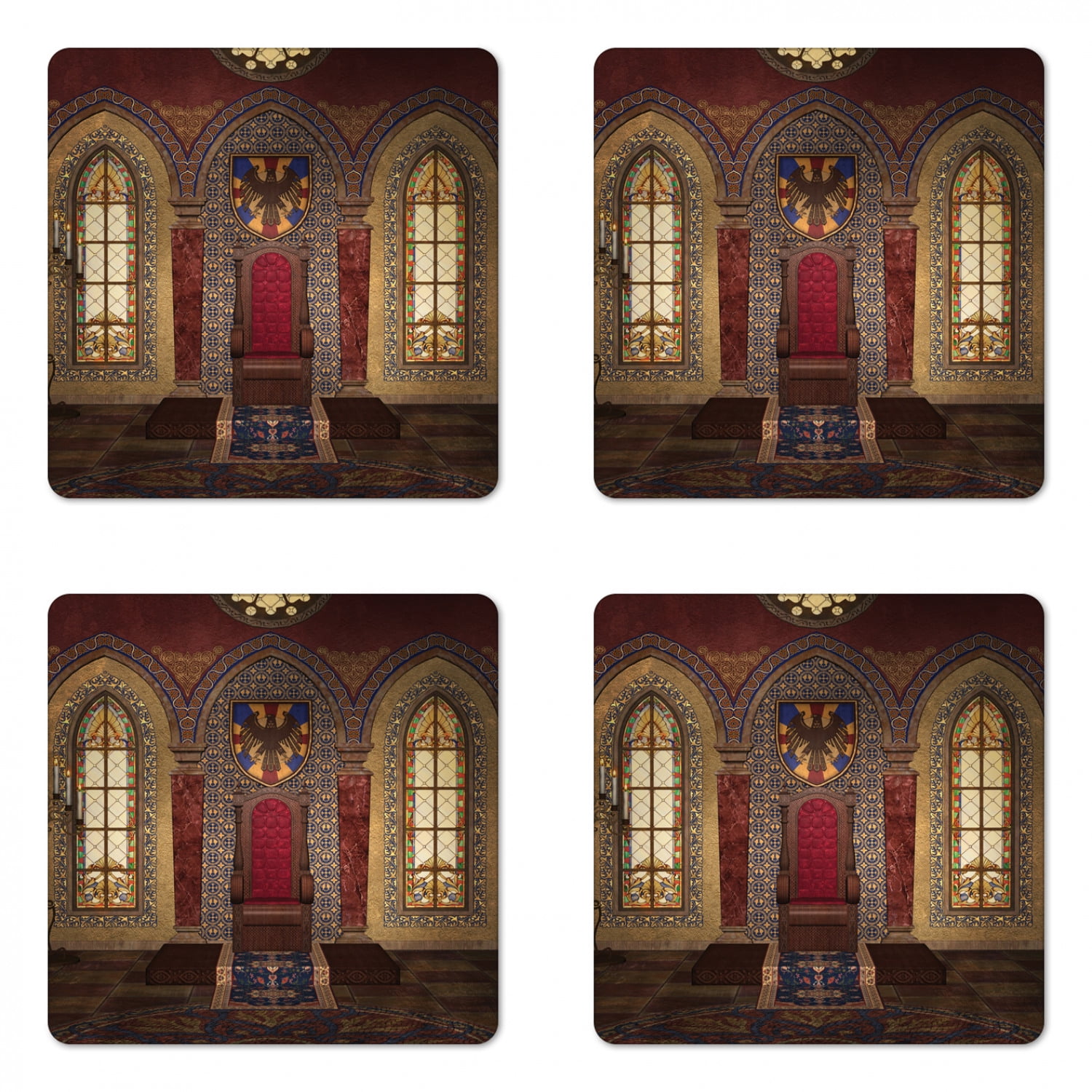 Gothic Coaster Set of 4, Red Medieval in Chapel Eagle Portrait on Wall ...