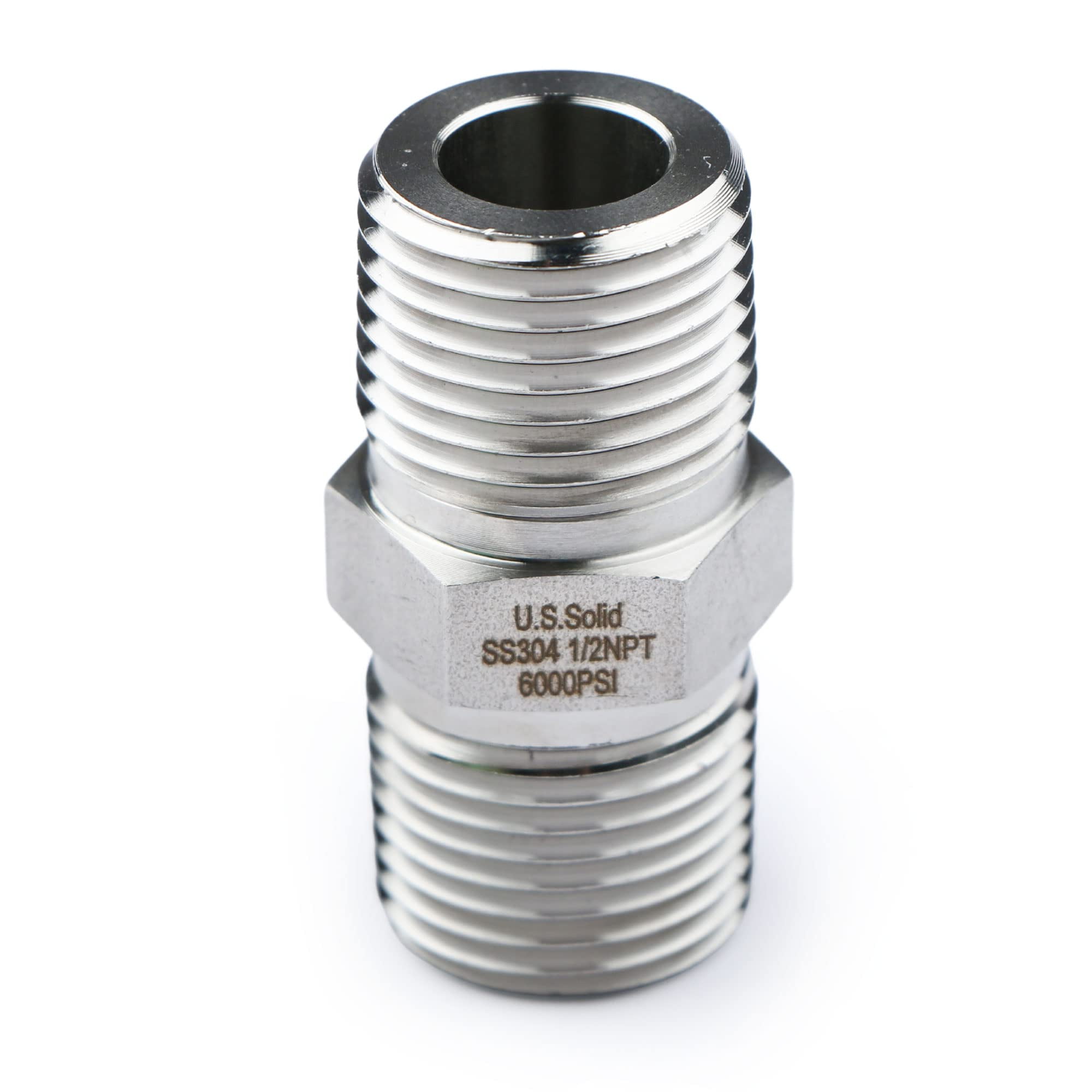 Buy U.S. Solid 1pc 304 Stainless Steel Hex Nipple 6000psi High Pressure Heavy Duty Pipe Fitting ...
