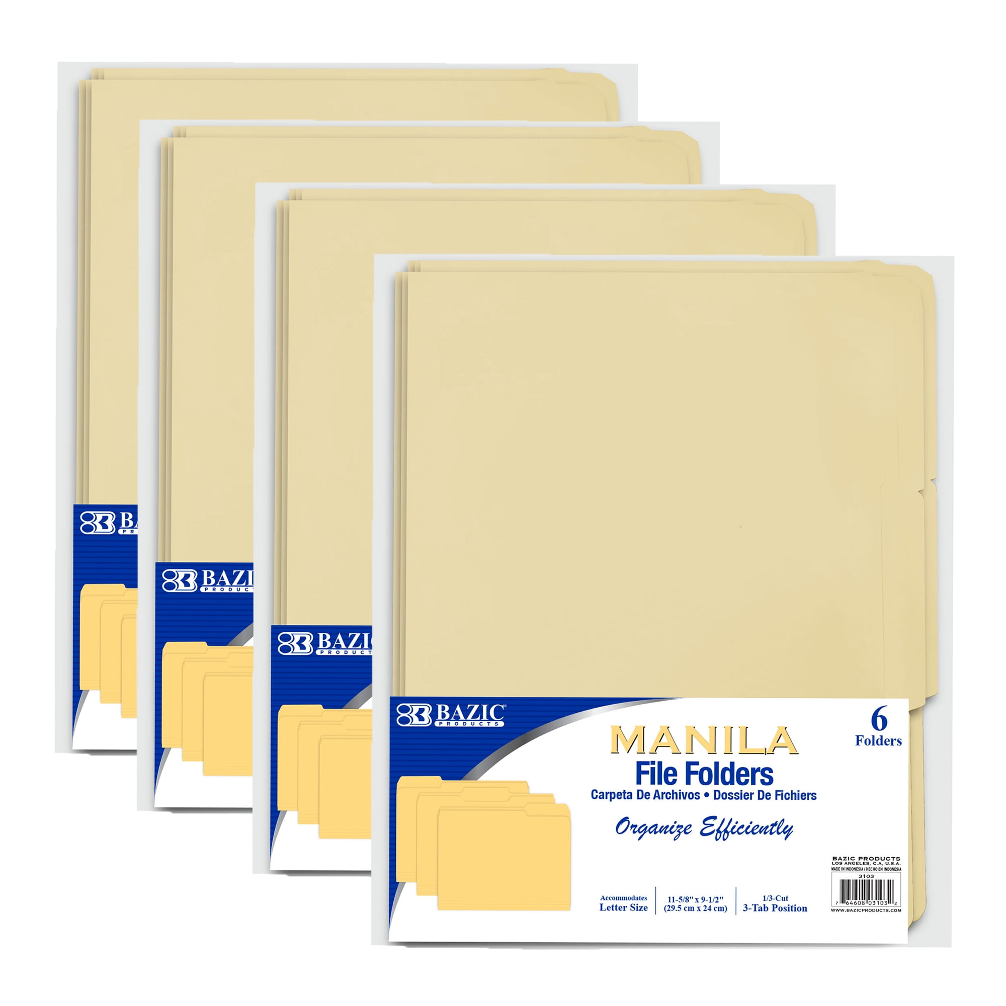 BAZIC Manila File Folder 1/3 Cut Letter Size, Total 24-Count - Walmart.com