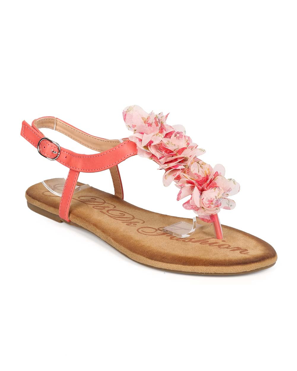 New Women DbDk Fannyy-8 Flower Chiffon T-Strap Slingback Thong Sandal ...