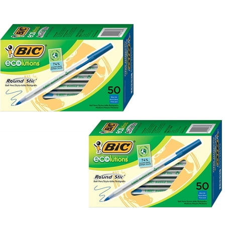 BIC Ecolutions Round Stic Ballpoint Pen, Medium Point (1.0mm), Blue, 50-Count - 2 Pack | Walmart ...
