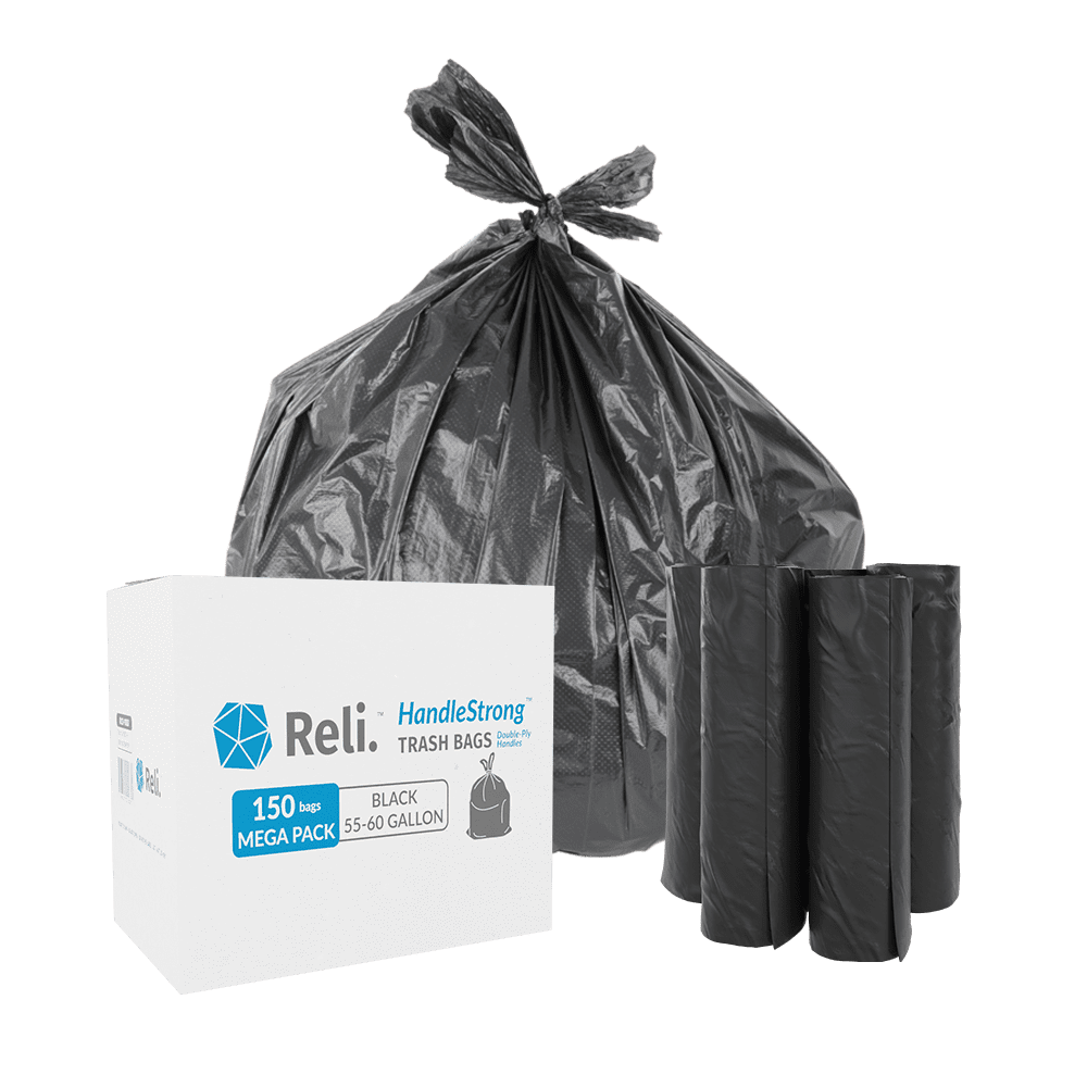 Reli. 55 Gallon Trash Bags with Handles (150 Count) - Black 55 Gallon ...