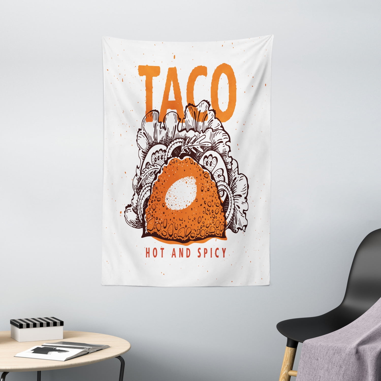 Calligraphy Tapestry, Taco with Hot and Spicy Mexican Traditional Snack ...
