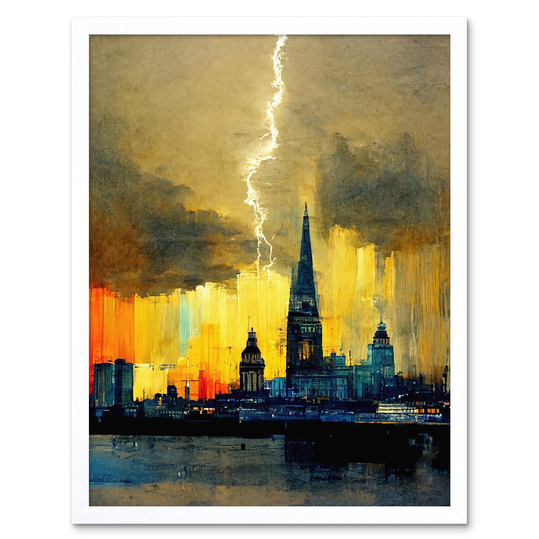 London Lightning Skyline Summer Storm Single Strike Art Print Framed ...