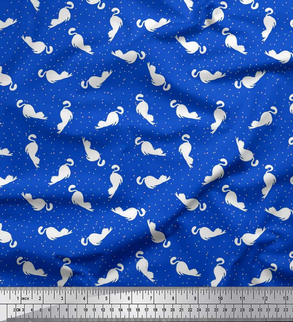 Soimoi Satin Silk Fabric Floral & Cat Animal Print Fabric by Yard 42 ...
