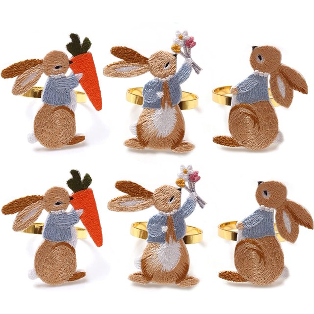 i Kito Easter Bunny Napkin Rings Set of 6, Rabbit Napkin Ring Holders ...
