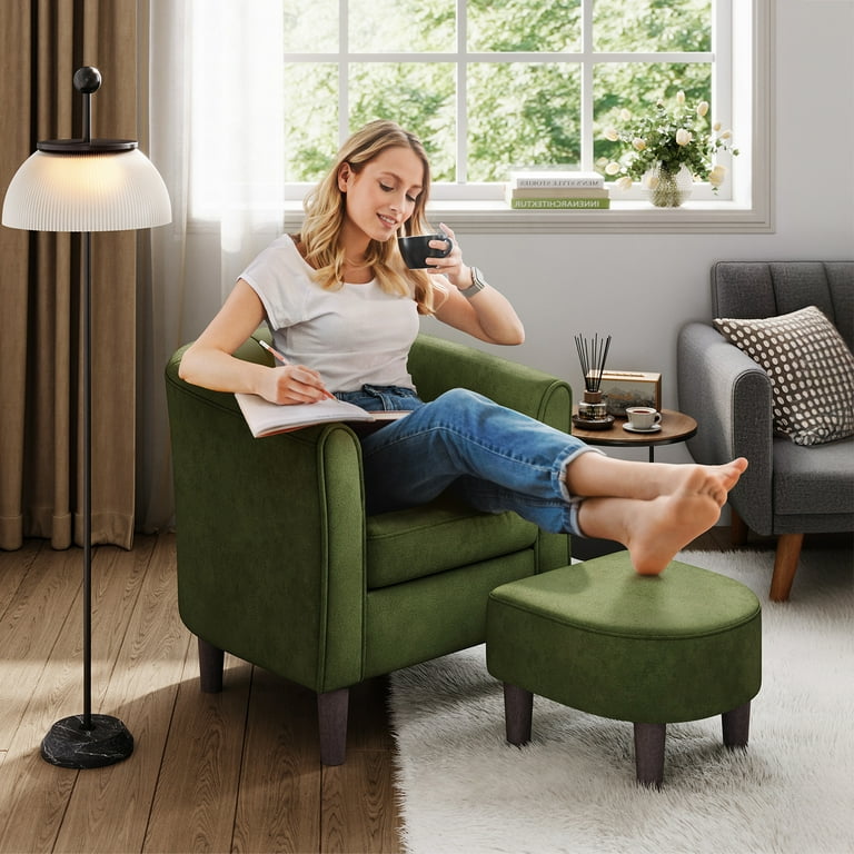Green armchair with ottoman store