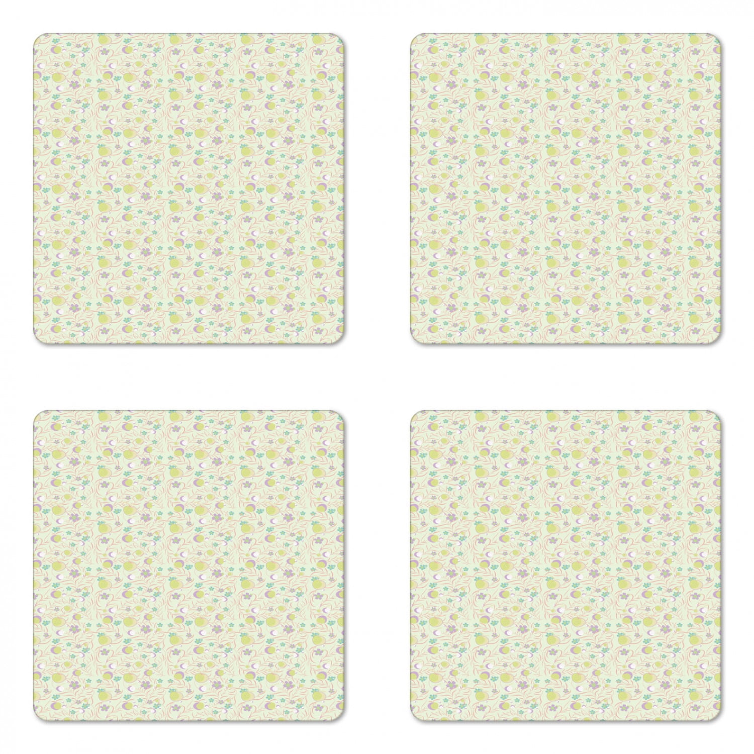 Floral Coaster Set of 4, Flowers from Summer and Apples Colored in ...