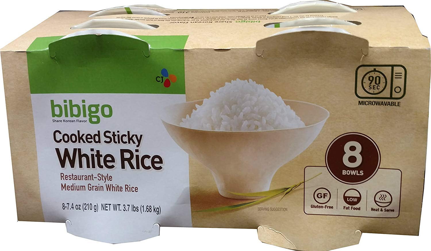 Bibigo Cooked Sticky White Rice, Restaurant-Style, Medium Grain White ...
