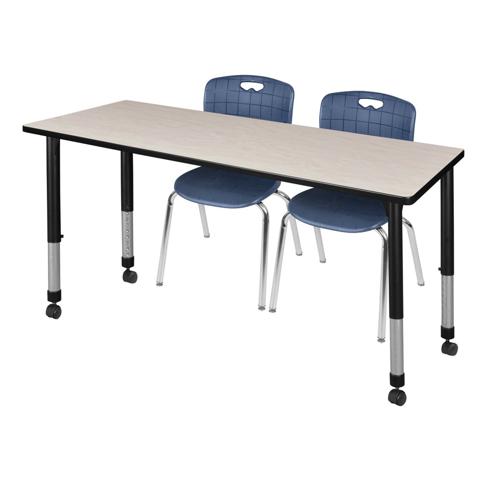 Kee 66" x 30" Height Adjustable Mobile Classroom Table - Maple & 2 Andy ...