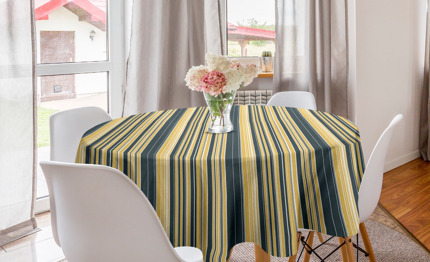 Geometric Round Tablecloth, Barcode Style Pattern in Retro Colors ...