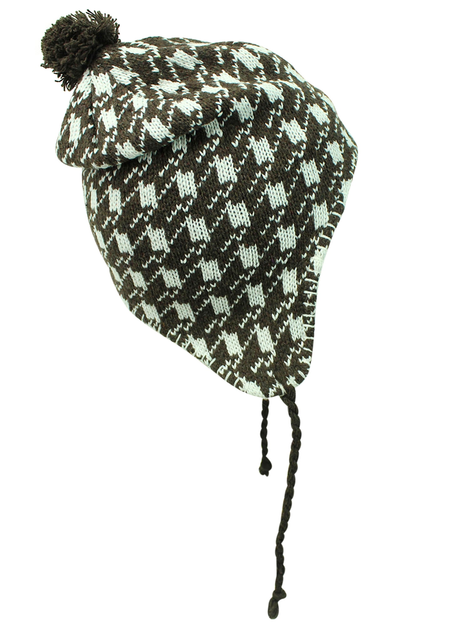 Brown & White Fleece Lined Tibetan Trapper Cap Hat - Walmart.com