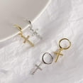 CZ Cross Charm Dangle Small Hoop Earrings Sterling Silver Clear Crystal ...