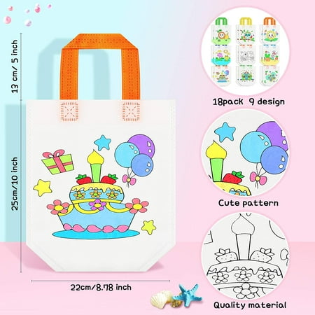 18 Pieces Summer Coloring Goodie Bags Reusable Party Favor Bags ...