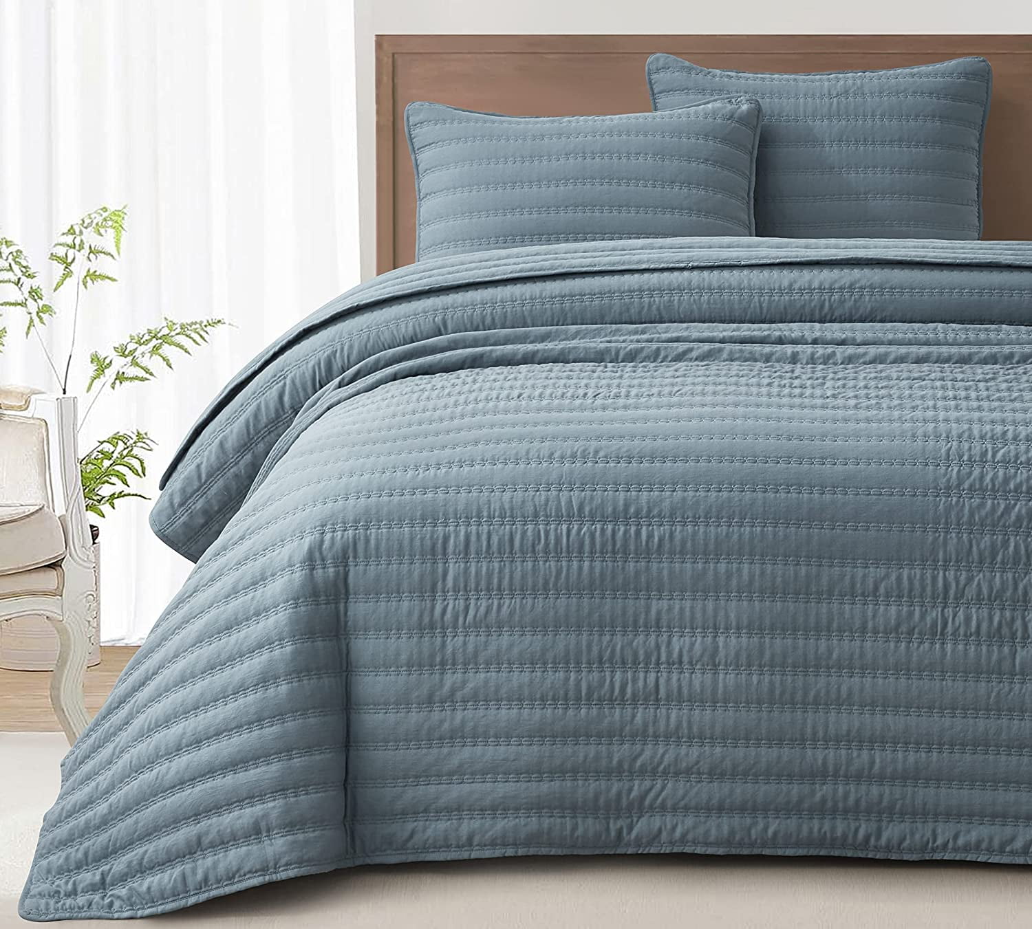 Chezmoi Collection Valkyrie 3-Piece Dusty Blue Queen Size Quilt Set ...