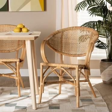 Baxton Studio Sabelle Japandi Natural Brown Mahogany and Rattan Dining ...