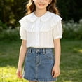 AHTJRT Girl Puff Short Sleeve Blouse Cute Flowy Peter Pan Collar Button ...