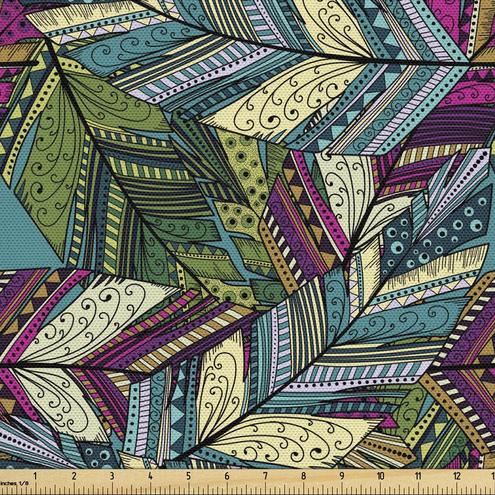 Abstract Upholstery Fabric by the Yard, Exotic Feather Pattern Colorful ...