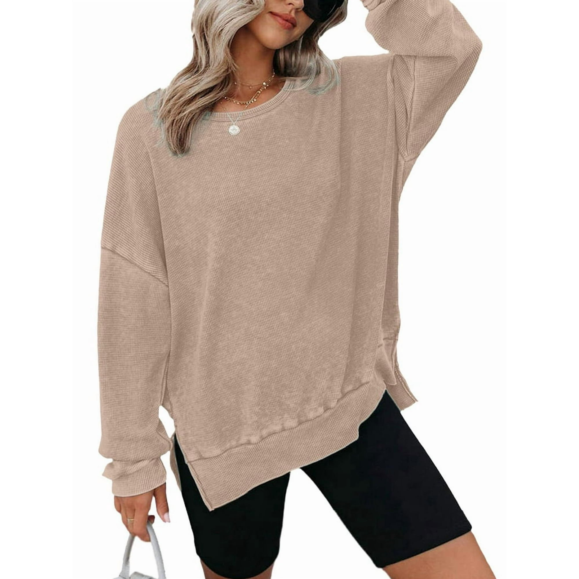Click here for Unbranded Womens Oversized Waffle Knit Crewneck Sw... prices