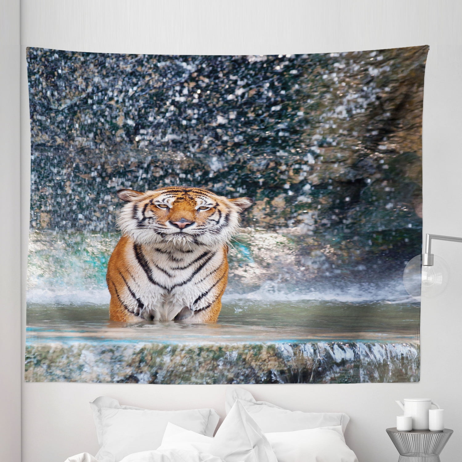 Tiger Tapestry, Image of a Large Majestic Tiger in the Waterfall Exotic ...
