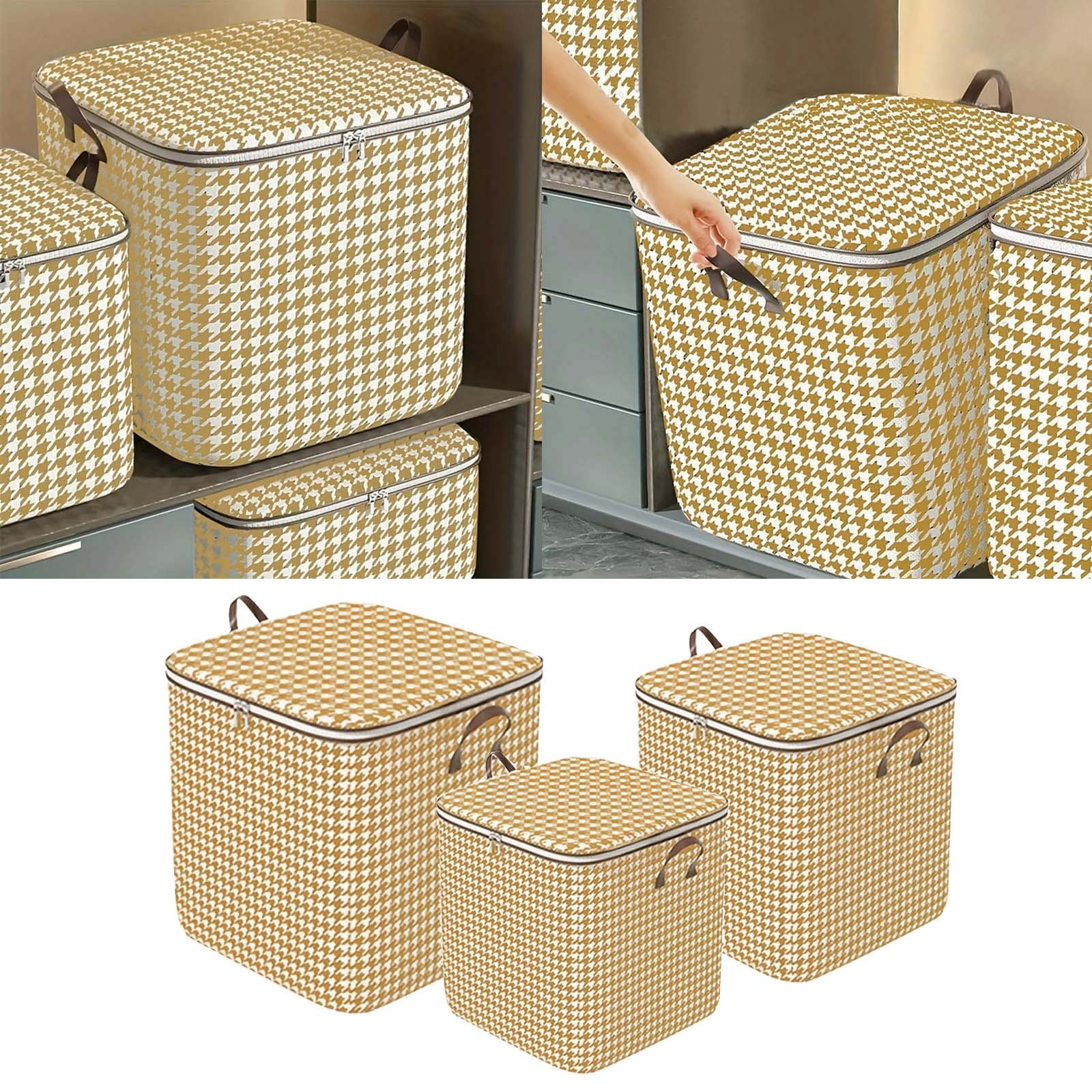 Click here for Bagmrteho Yellow Houndstooth Storage Bag Large Cap... prices