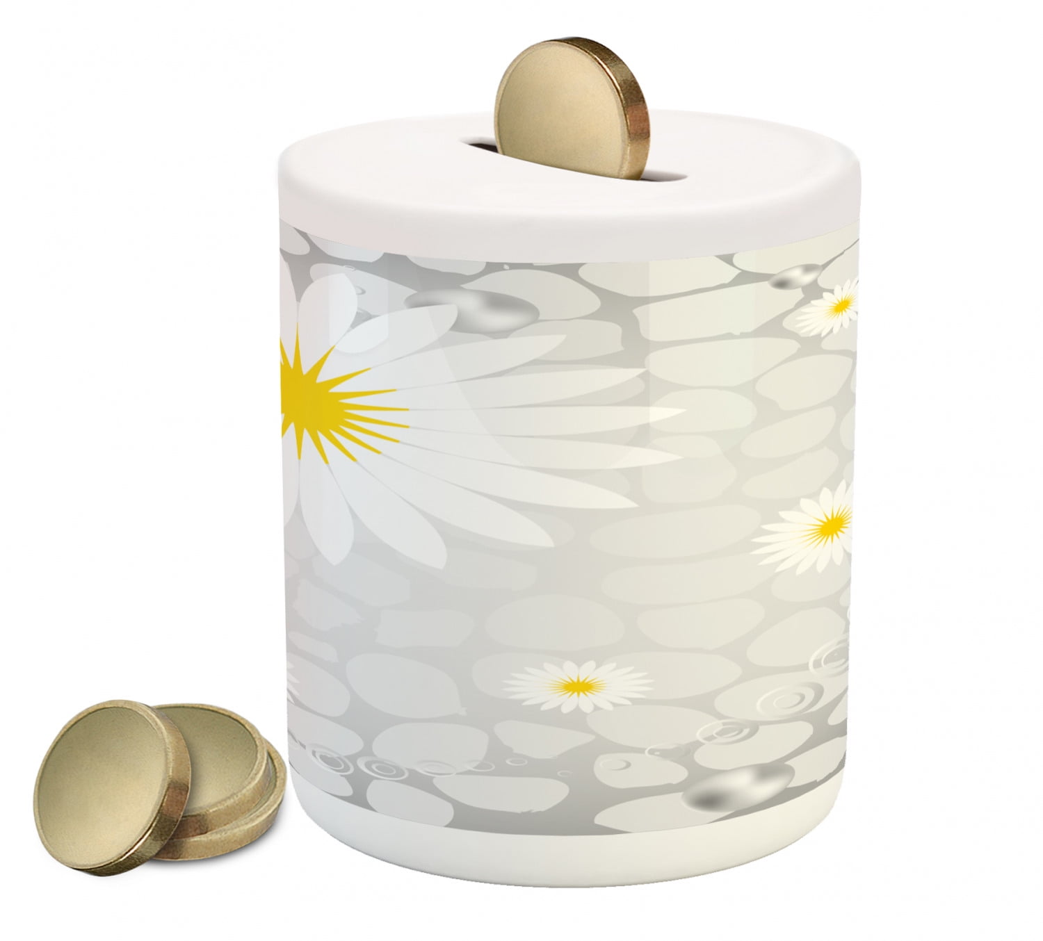 Grey and Yellow Piggy Bank, Hawaiian Island Flowers on Abstract Animal ...